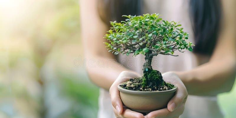 A small tree in the hands stock photo. Image of light - 327111300