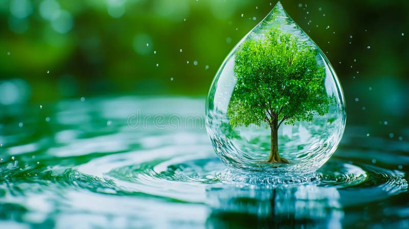 A Small Tree Inside of a Water Drop in the Middle of a Pond Stock Photo ...