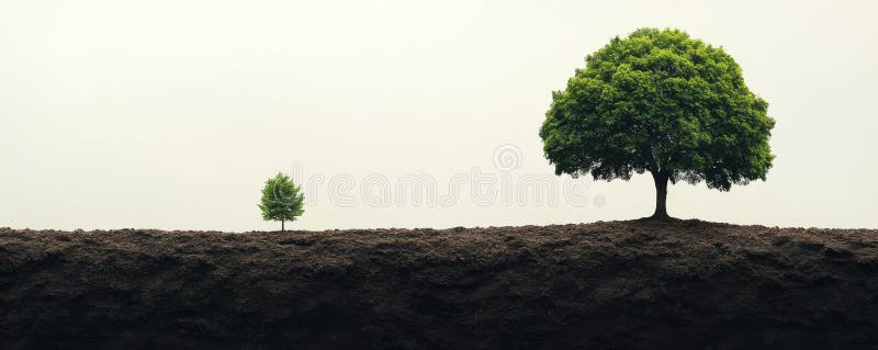 Small Tree and Large Tree on a Split Soil Landscape, Concept of Growth ...