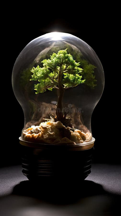 Small Tree in a Light Bulb on Soil. Conceptual Image. Stock ...
