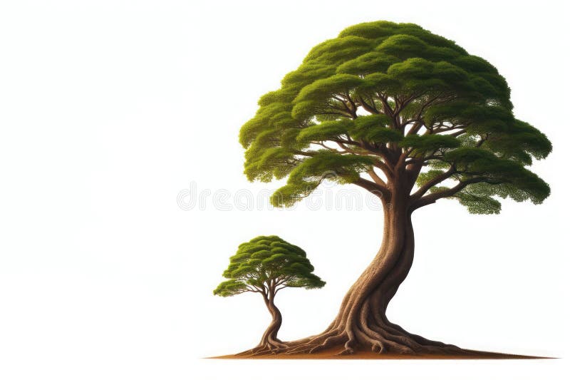 A Small Tree Next To a Big One. Place for Text. Stock Illustration ...