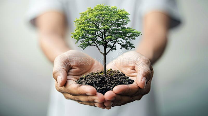 Small Tree Nurtured by Human Hands: a Symbol of Growing Hope Stock ...