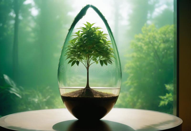 A Small Tree or Plant Growing Inside a Glass Teardrop-shaped Stock ...