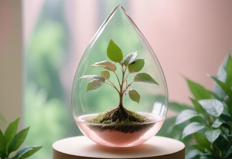 A Small Tree or Plant Growing Inside a Glass Teardrop-shaped Stock ...
