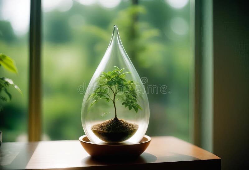 A Small Tree or Plant Growing Inside a Glass Teardrop-shaped Stock ...