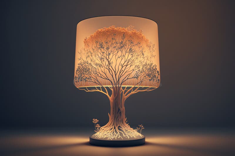 A Small Tree Planted in Desk Lamp. Concept of Energy Saving, Renewable ...
