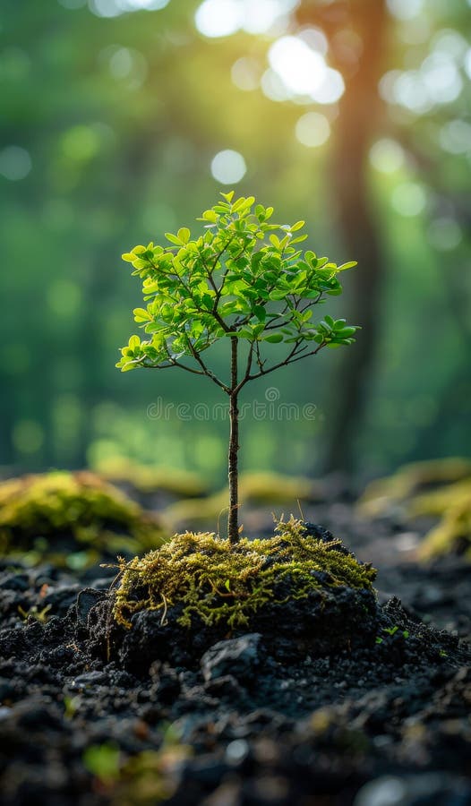A Small Tree is Planted in the Dirt. Concept of Growth and New ...
