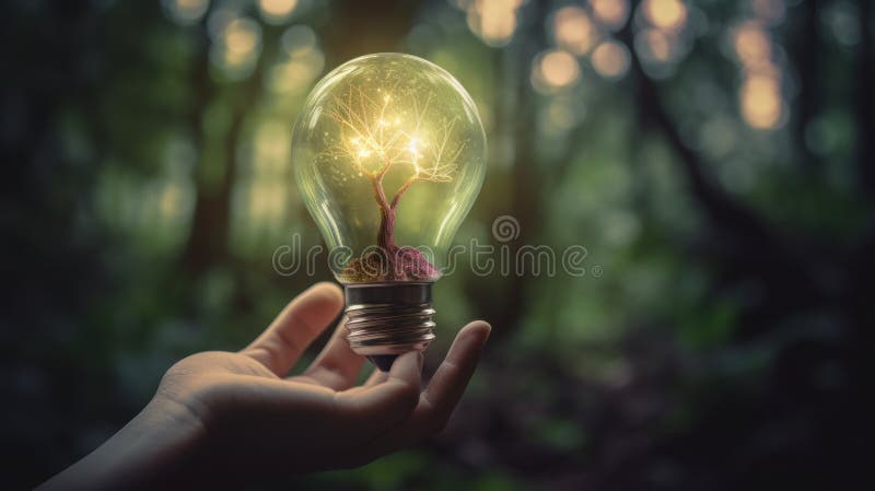 A Small Tree Planted in an Energy-saving Light Bulb, Holding by a Hand ...