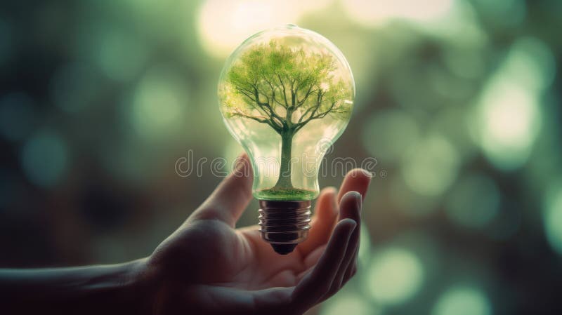 A Small Tree Planted in an Energy-saving Light Bulb, Holding by a Hand ...