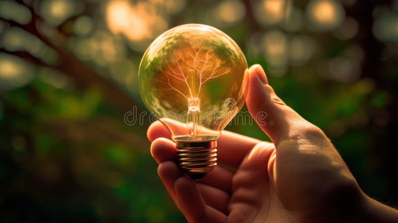 A Small Tree Planted in an Energy-saving Light Bulb, Holding by a Hand ...