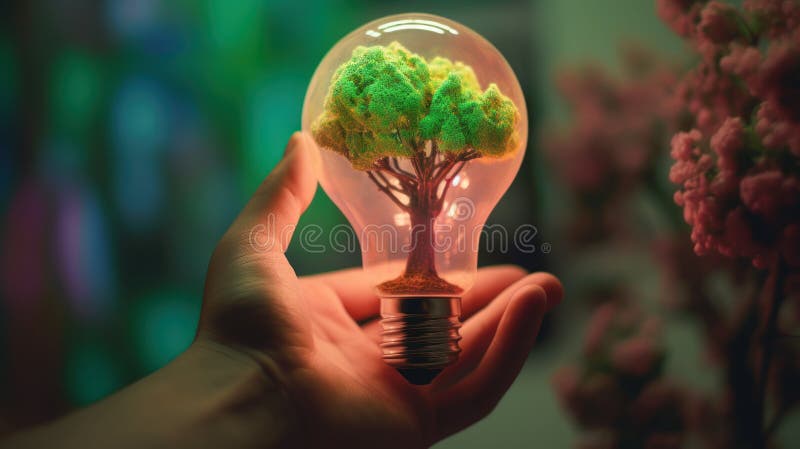 A Small Tree Planted in an Energy-saving Light Bulb, Holding by a Hand ...