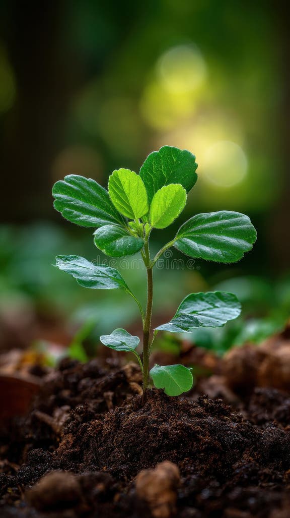 Small Tree Sapling Emerging from Rich Soil in the Forest during Summer ...