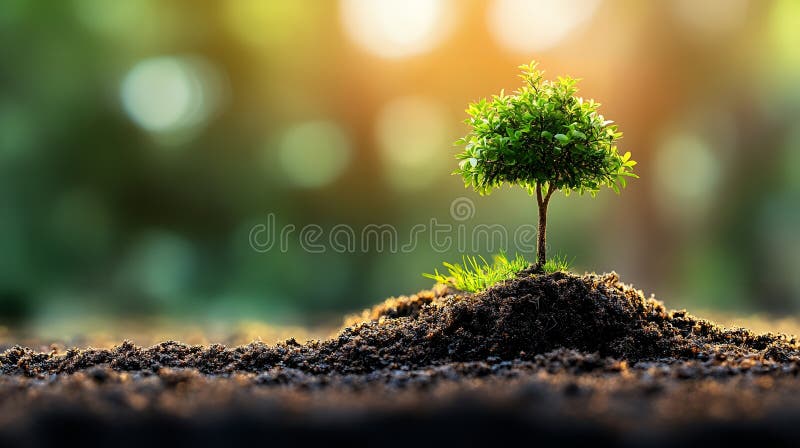 A Small Tree Sapling Grows in the Rich Soil Stock Illustration ...