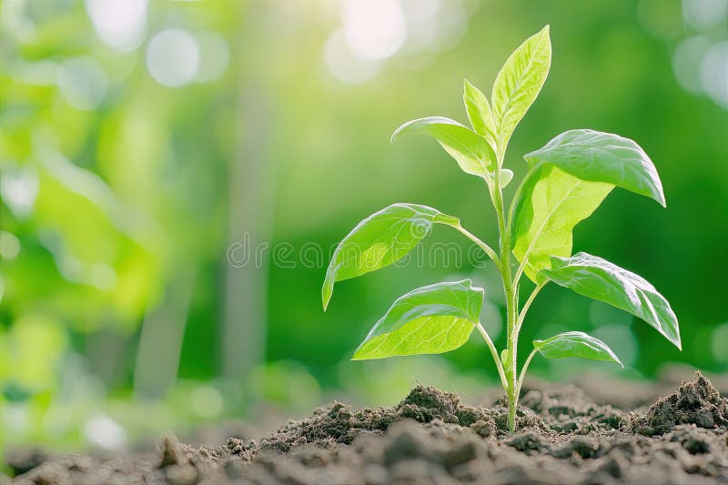 Small Tree Sapling Thrives in Rich Soil Under Soft Natural Light of a ...