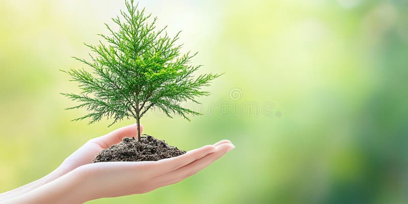 A Small Tree Seedling is Cradled in a Pair of Hands Stock Illustration ...
