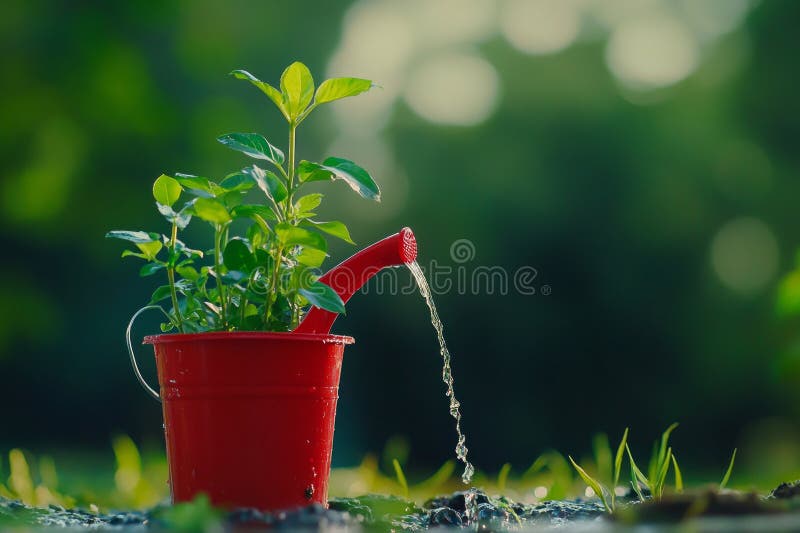 Generative Ai, Small Tree Seedlings in a Bucket of Red Water after ...