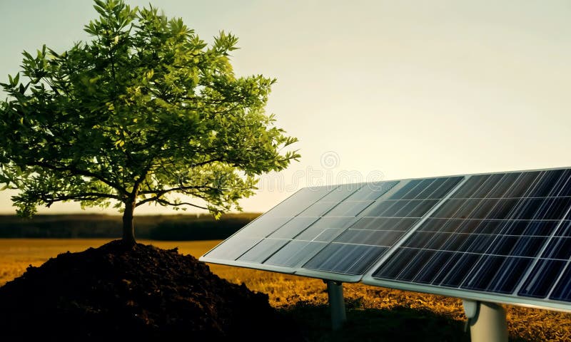 Tree and Solar Panel Representing Sustainable Energy Stock Footage ...