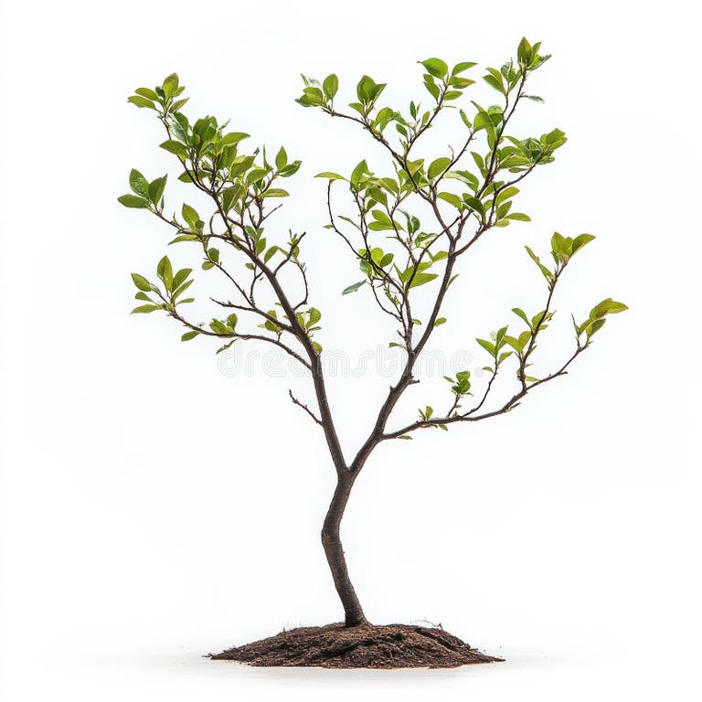 Small Tree with Sparse Leaves and Thin Trunk on White Background Stock ...