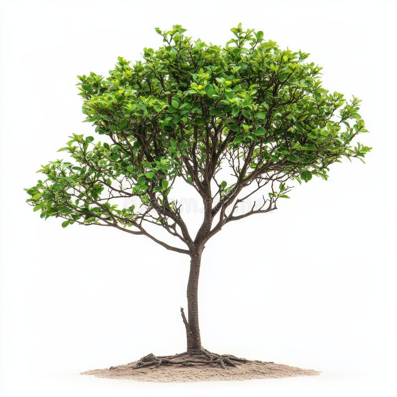 Small Tree with Sparse Leaves and a Thin Trunk on White Background ...