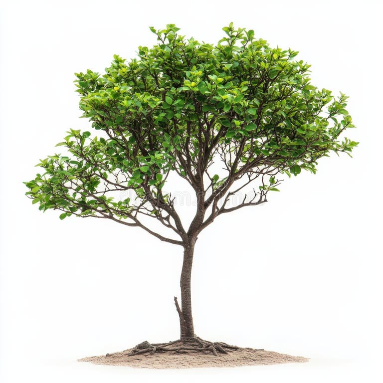 Small Tree with Sparse Leaves and a Thin Trunk on White Background ...