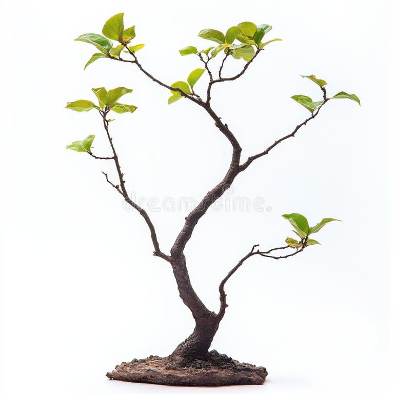 Small Tree with Sparse Leaves and Thin Trunk on White Background Stock ...