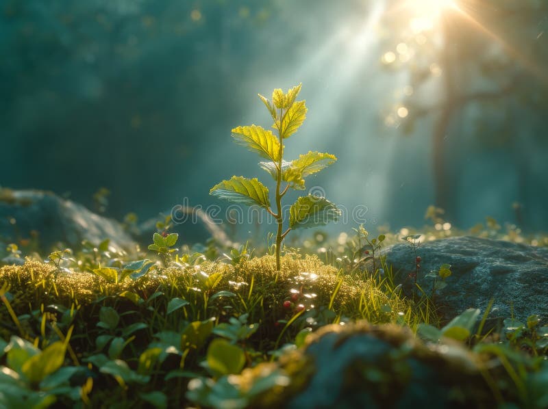 A Small Tree with Leaves is Growing in the Snow Stock Photo - Image of ...