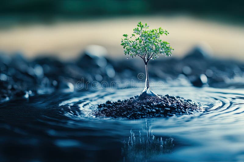 Tiny Tree Growing from Water Ripples Stock Illustration - Illustration ...
