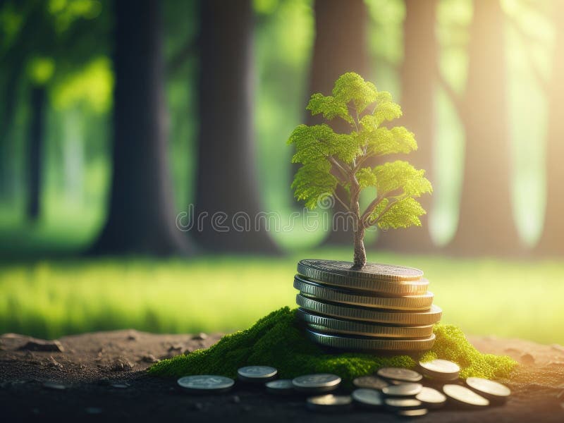 Small Tree on Stack Coins. Ai Generative Stock Illustration ...