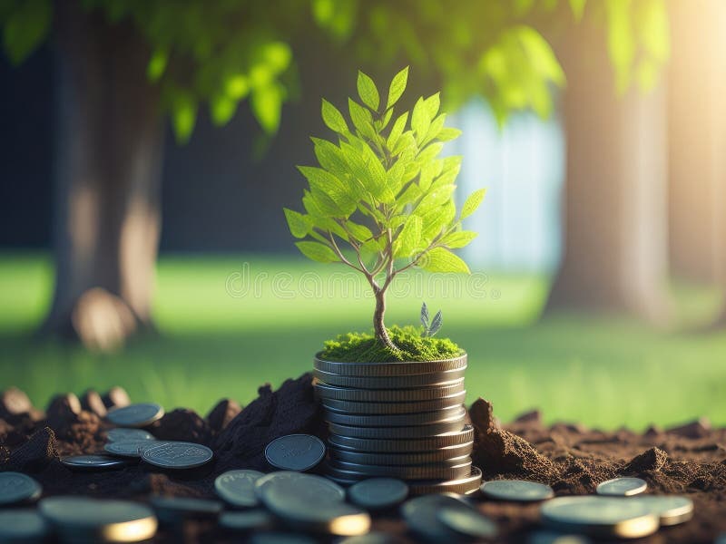 Small Tree on Stack Coins. Ai Generative Stock Illustration ...