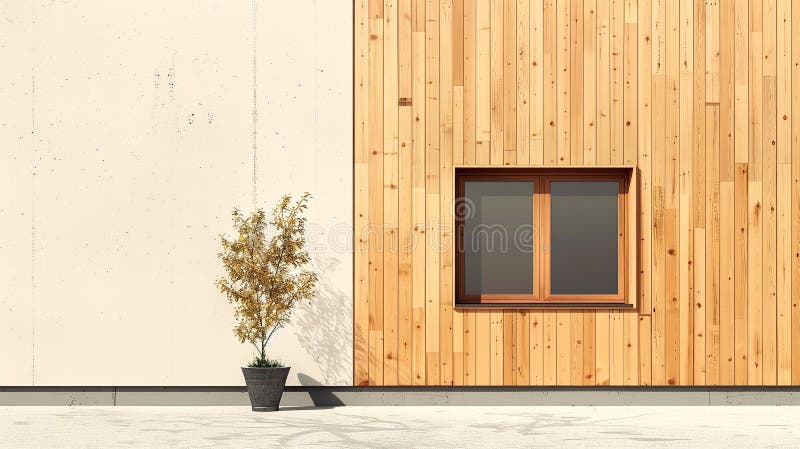 Modern Building Exterior with Window and Tree Stock Illustration ...