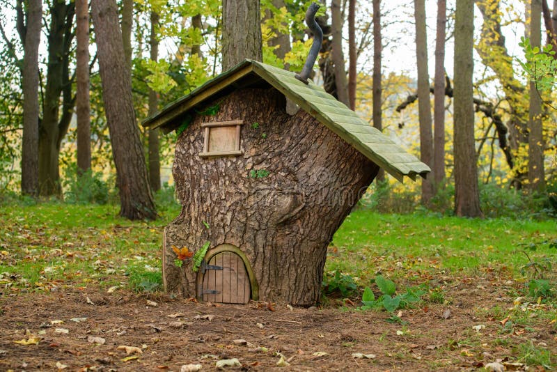 Small Tree Stump House in the Woods Stock Image - Image of outdoors ...
