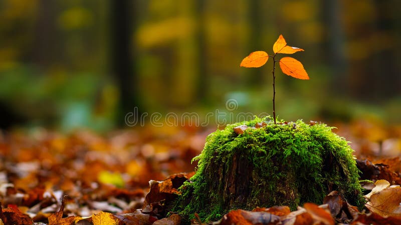 A Small Tree Stump with a Small Plant Growing Out of it in the Woods ...