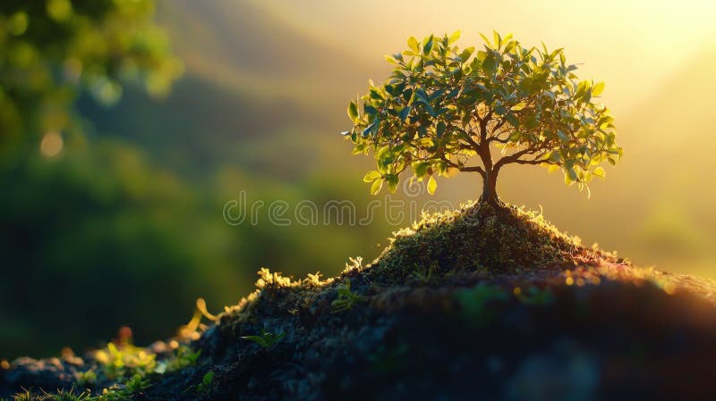 Small Tree in Sunrise Light Representing Growth Stock Image - Image of ...