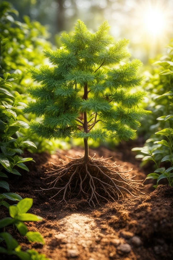 A Small Tree at Sunrise, Vertical Composition Stock Illustration ...