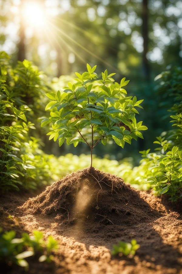 A Small Tree at Sunrise, Vertical Composition Stock Illustration ...