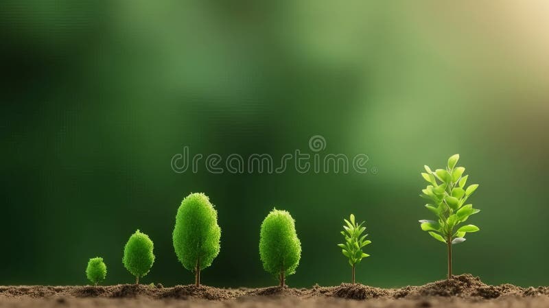 Small Trees of Different Sizes Growing on Green Background Stock ...