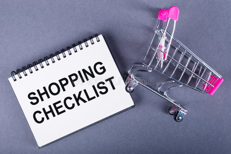 Small Trolley and Paper Notepad, Top View. Shopping Checklist Stock ...