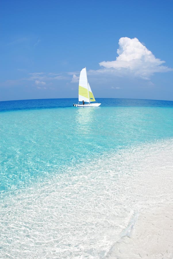Small Tropical Sandbank with a Boat Stock Photo - Image of catamaran ...