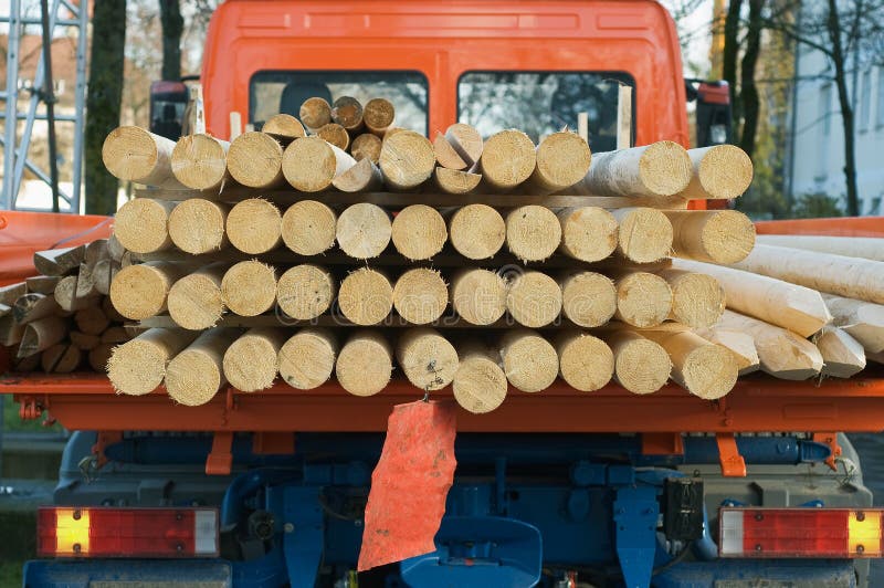 Small Truck Transporting Wood Stock Photo - Image of carpentry ...
