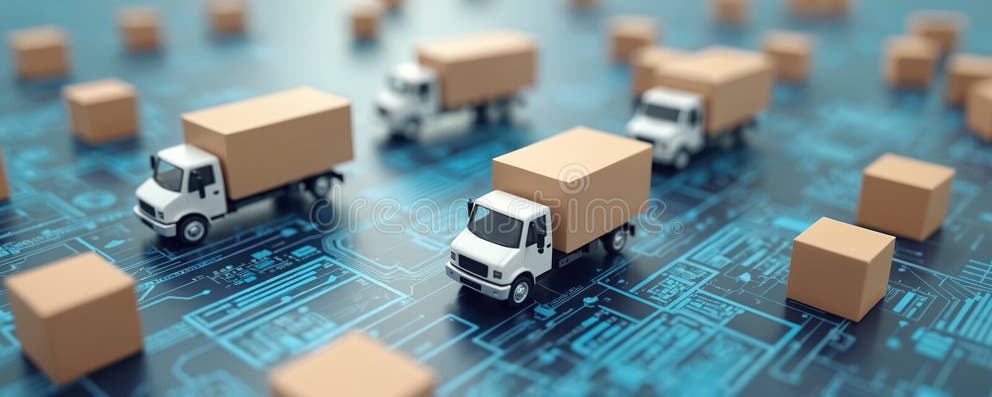 Small Trucks Transport Packages on Tech Network. AI-driven Cold Chain ...
