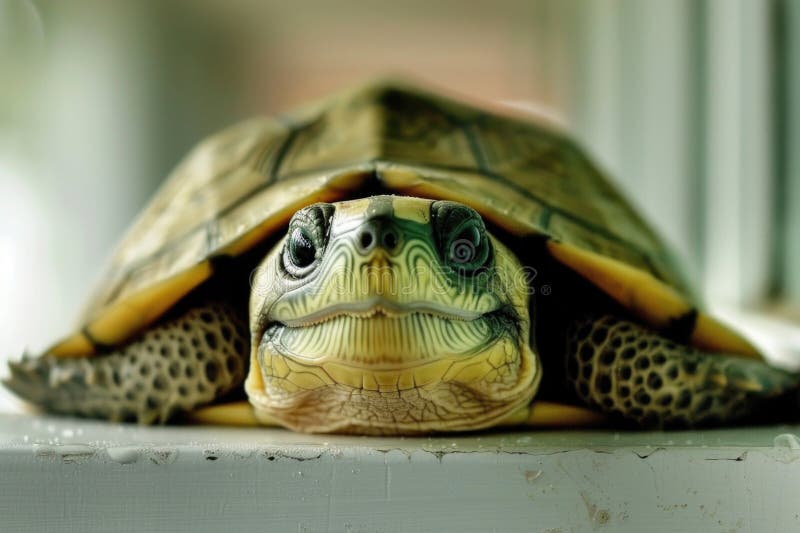 A Small Turtle with a Bright, Inquisitive Gaze Peers Out from Its Shell ...