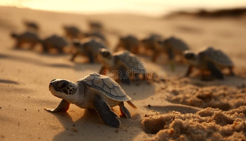 Small Turtle Crawling on Sandy Beach in Maui Generated by AI Stock ...