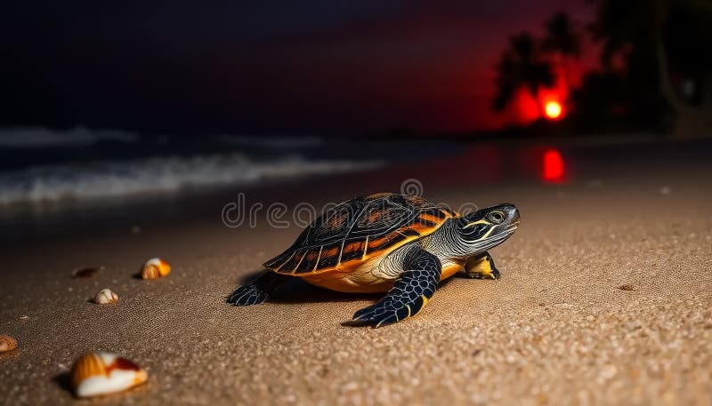 Small Turtle is Laying on the Beach Stock Photo - Image of life, turtle ...