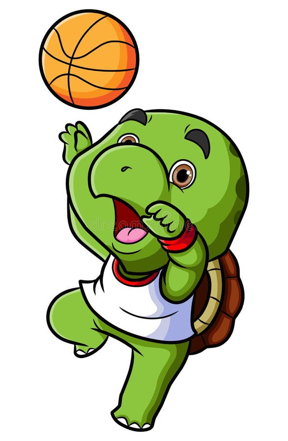 The Small Turtle is Playing Basketball and Shoot the Ball Stock Vector ...