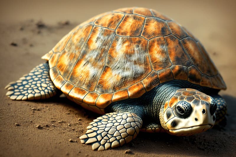 A Small Turtle Sitting on the Ground, Looking Up at the Camera. Stock ...