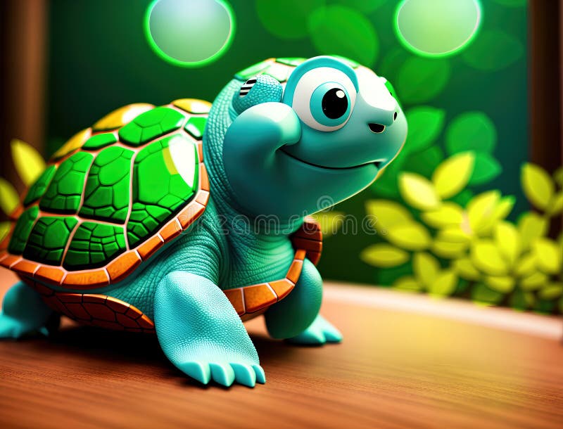 A Small Turtle Sitting on a Wooden Table. Stock Photo - Image of shell ...