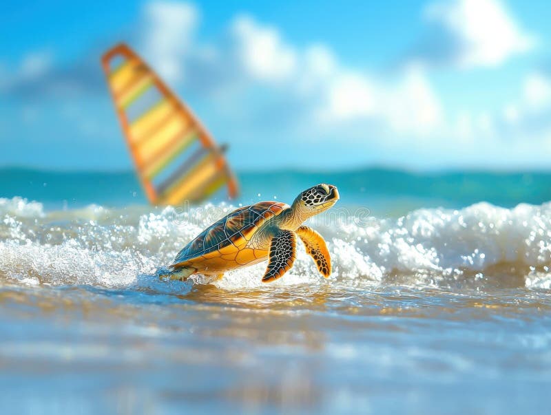 Small Turtle Swimming Gracefully in Clear Blue Ocean Water Stock ...