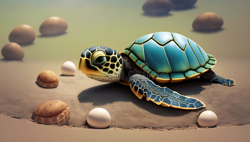 Small Turtles on the Beach in the Sand Stock Illustration ...