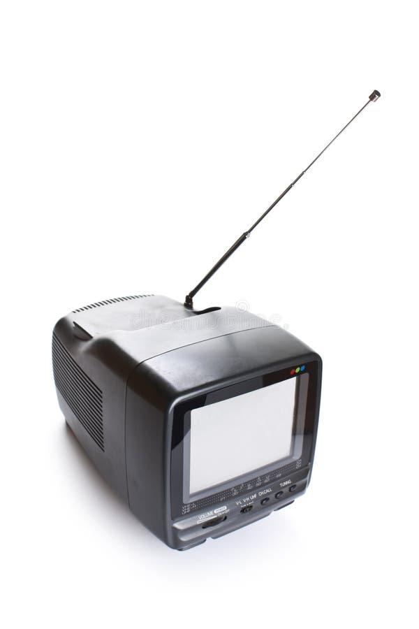 Small TV Set with Blank White Screen Stock Photo - Image of broadcast ...