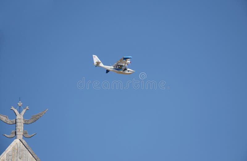 Small Twin-engine Plane Flyibg in the Sky Stock Image - Image of gear ...